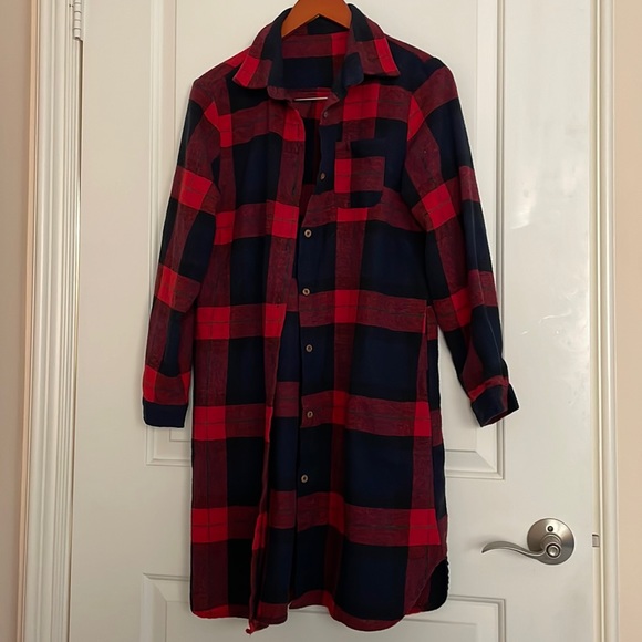 Tops | Red Plaid Long Shirt Jacket | Poshmark